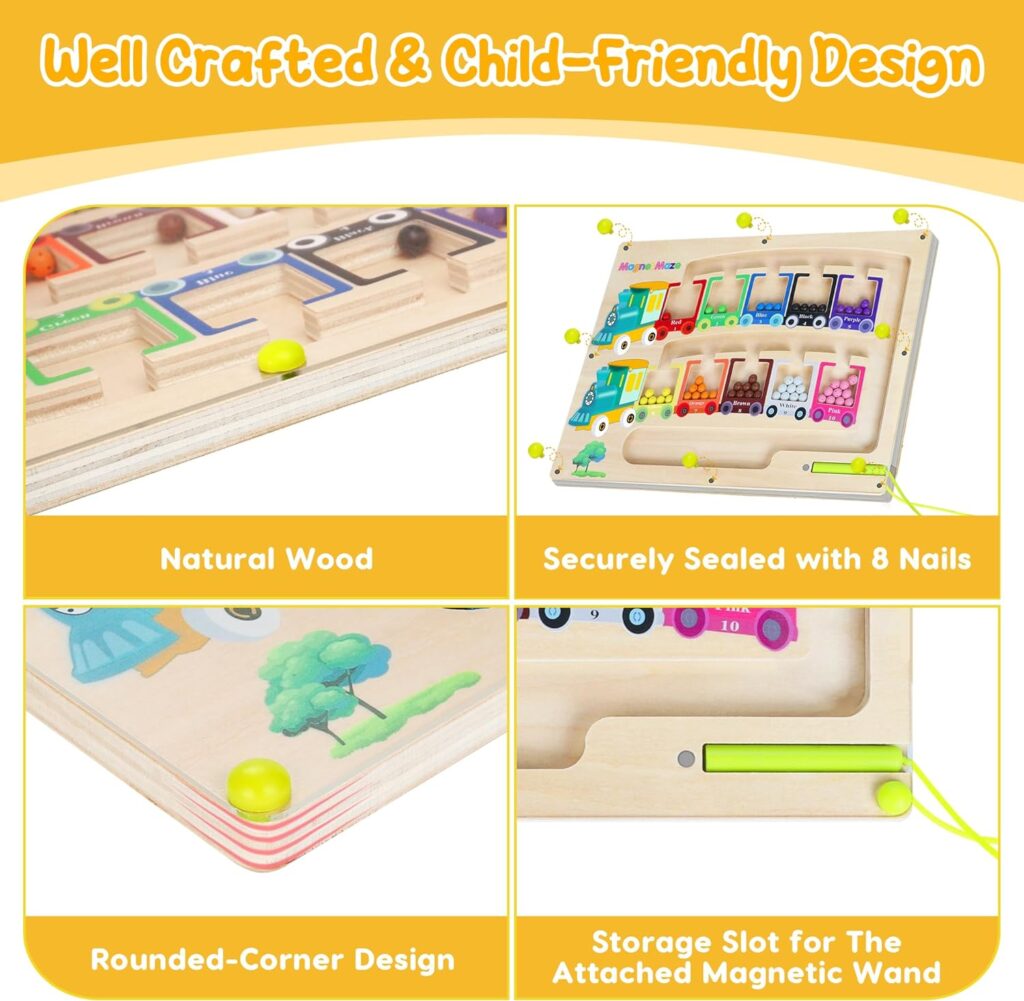 Magnetic Color & Number Maze Montessori Wooden Magnet Puzzle Game Board ...